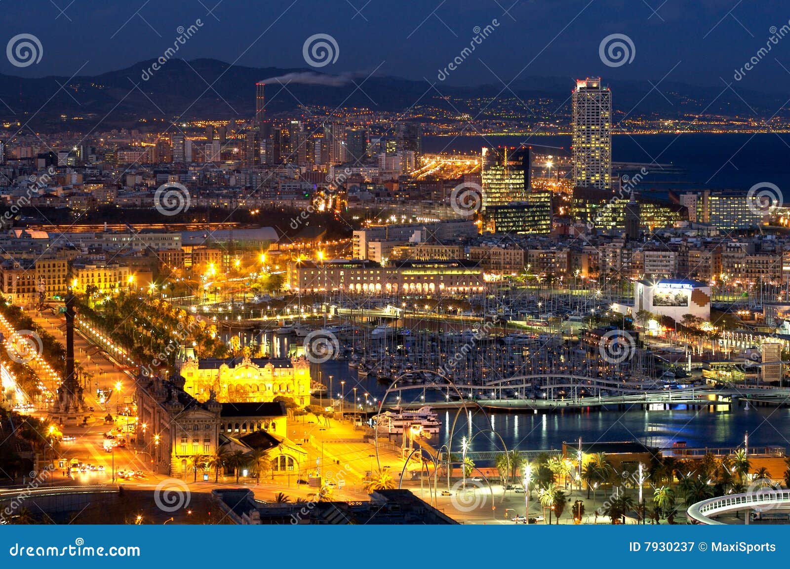 Barcelona by night stock image. Image of dusk, barcelona - 7930237