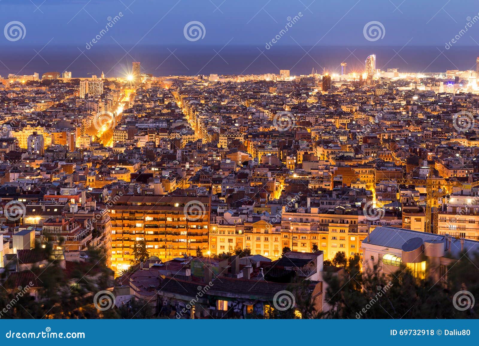 Barcelona Night Panoramic View, Spain Stock Photo - Image of ...