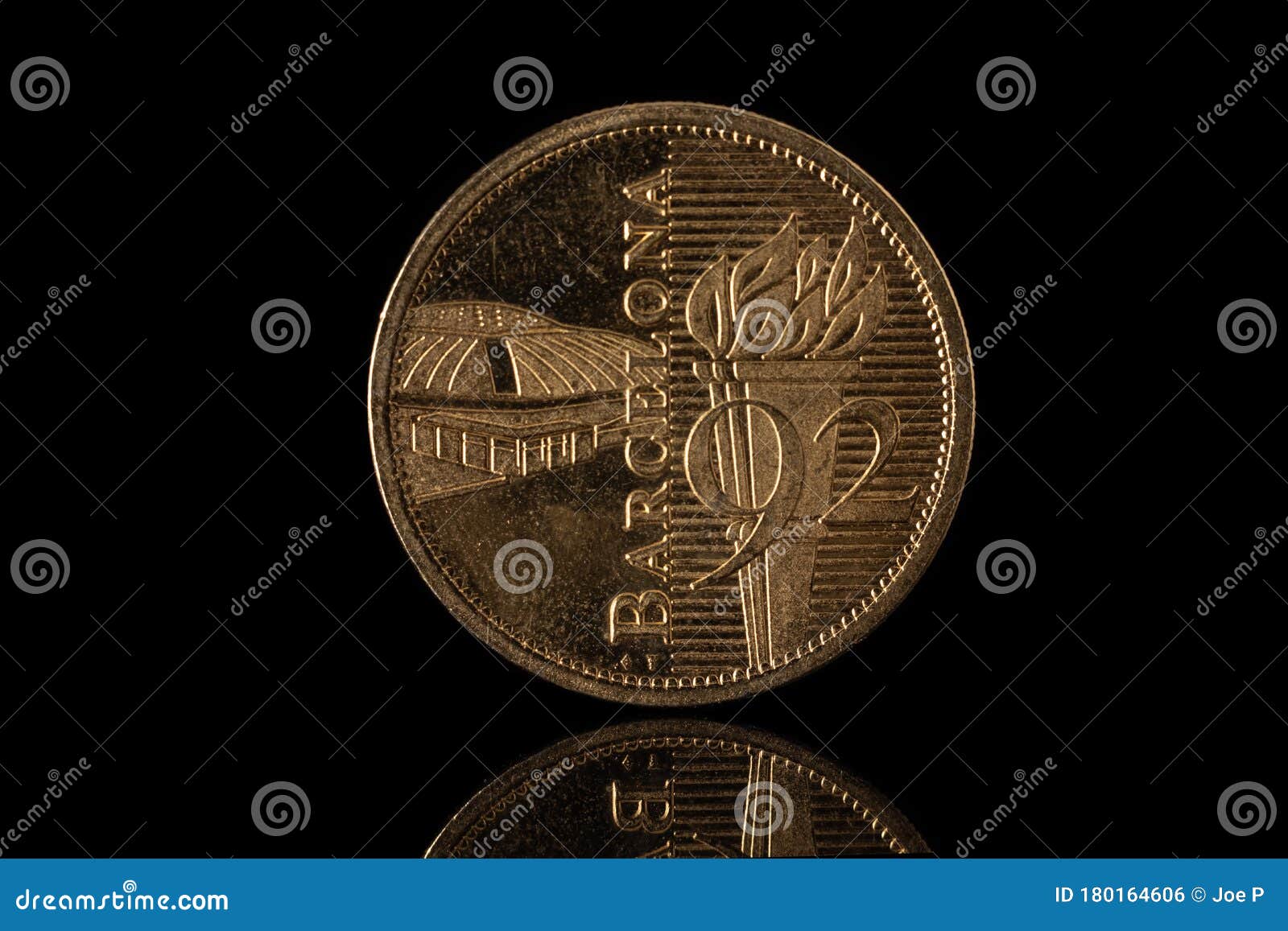 Barcelona 1992 Olympics Commemorative Coin Isolated on Black Stock ...