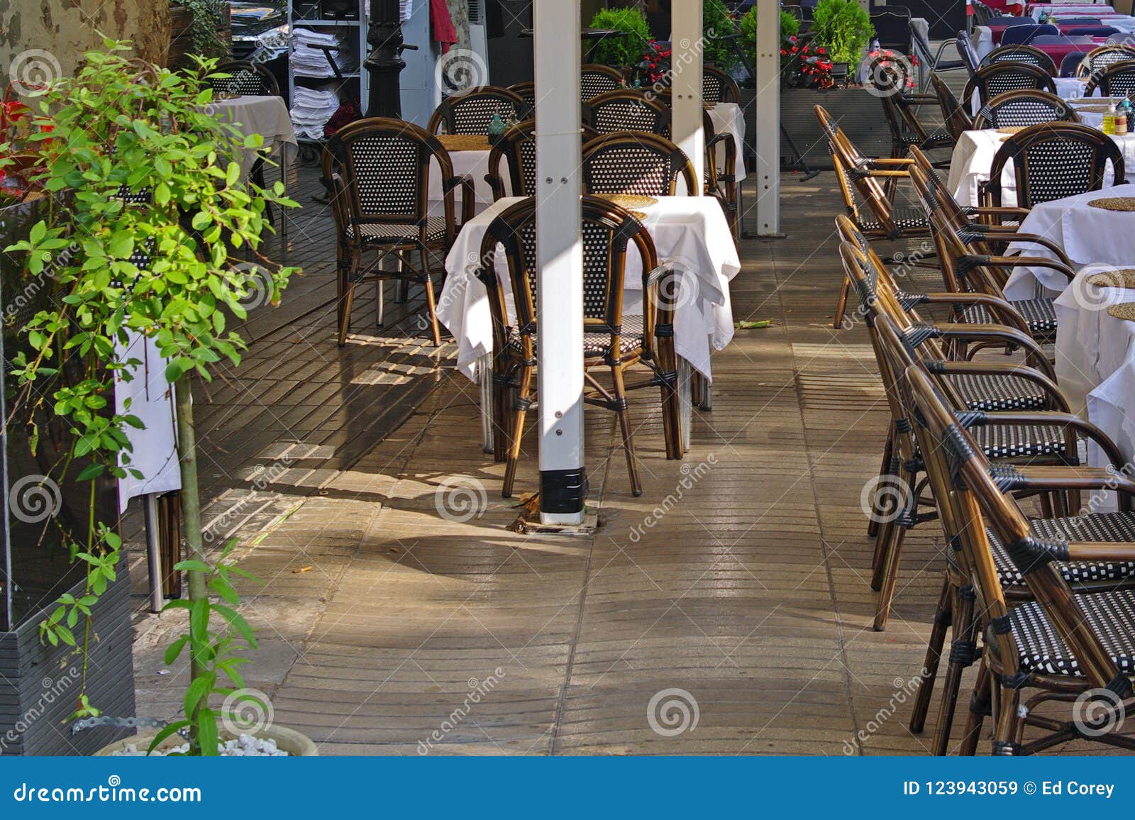 Barcelona outdoor cafe stock image. Image of catalonia - 123943059