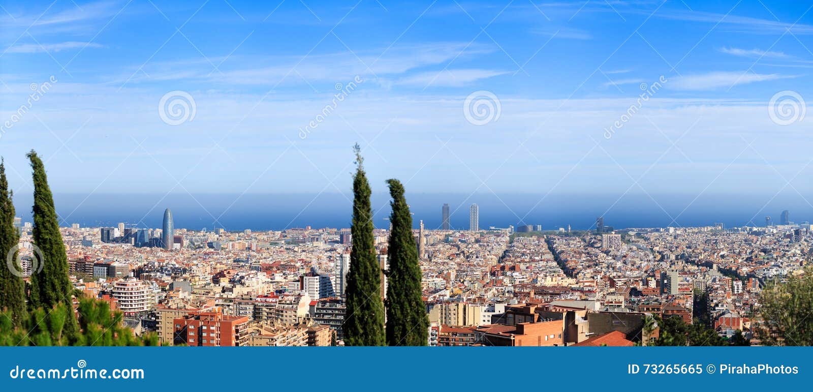 Barcelona panorama stock image. Image of blue, barcelona - 73265665
