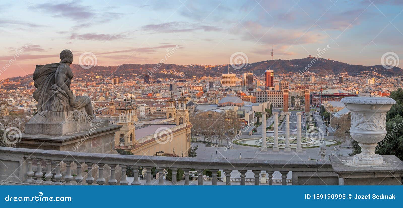 Barcelona - the Panorama with the Plaza Espana at the Dusk Stock Image ...