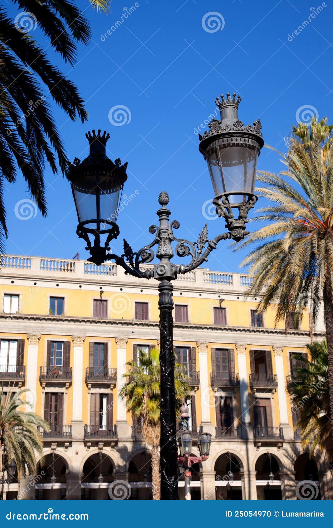 Barcelona Plaza Real Placa Reial Square Stock Photo - Image of passeig ...