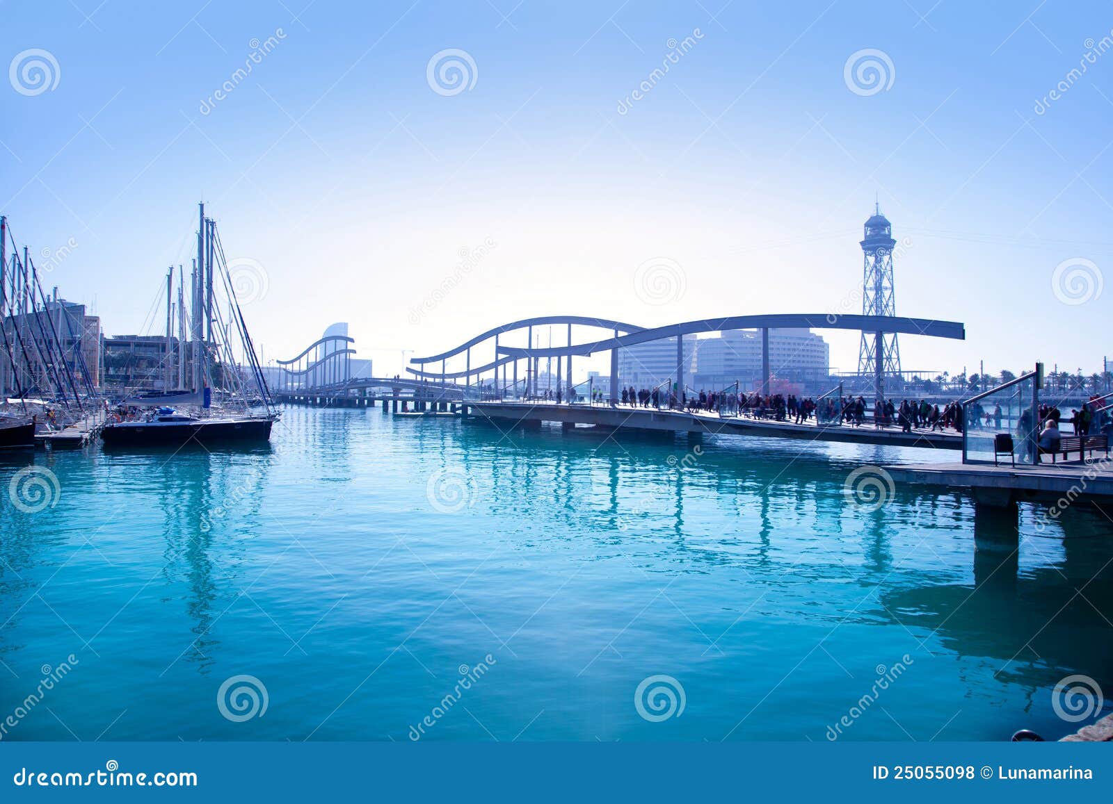 Barcelona Port Marina with Bridge Stock Photo - Image of marina ...