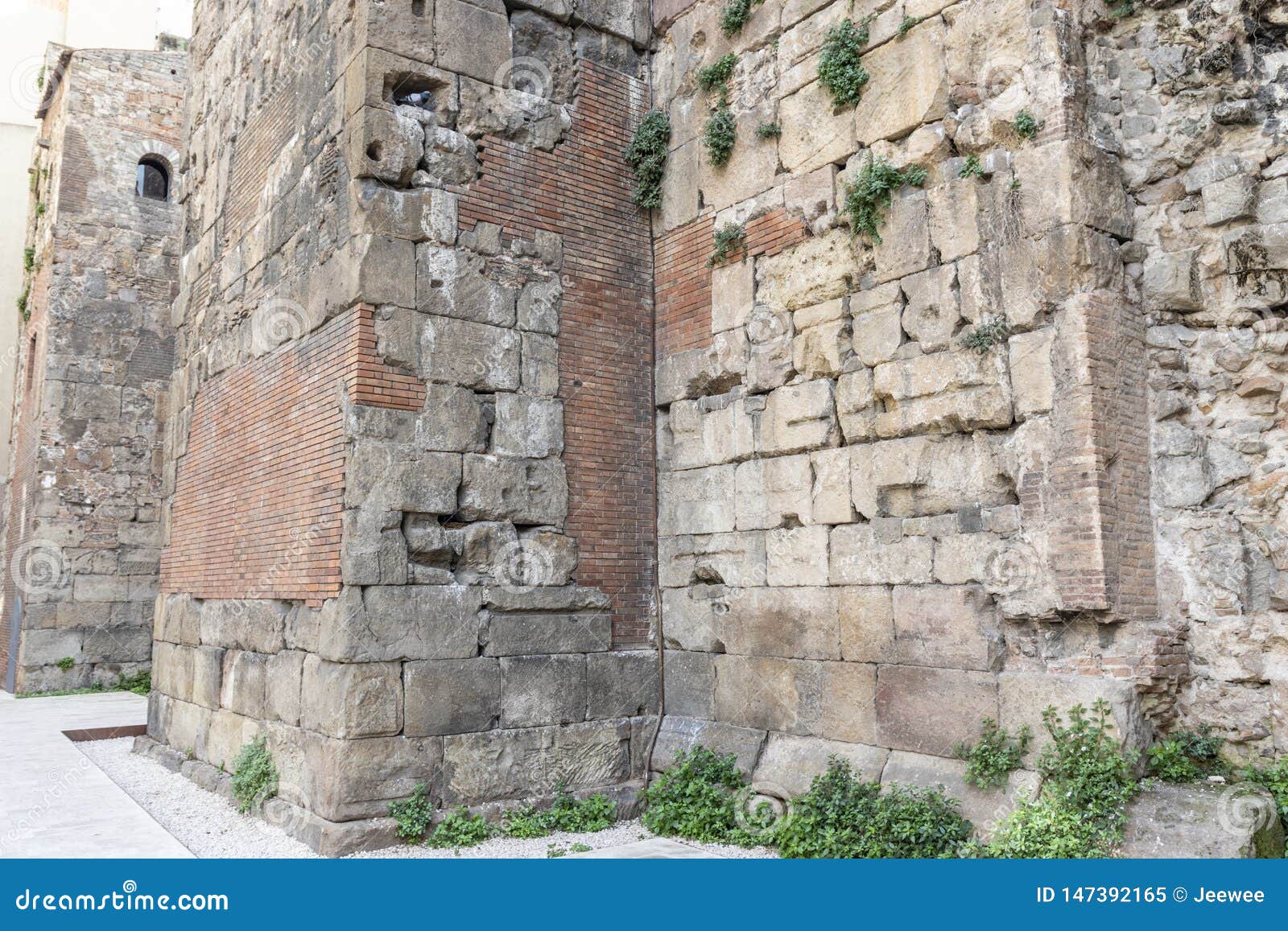 Roman Wall in the Center of Barcelona, Spain Stock Image - Image of ...