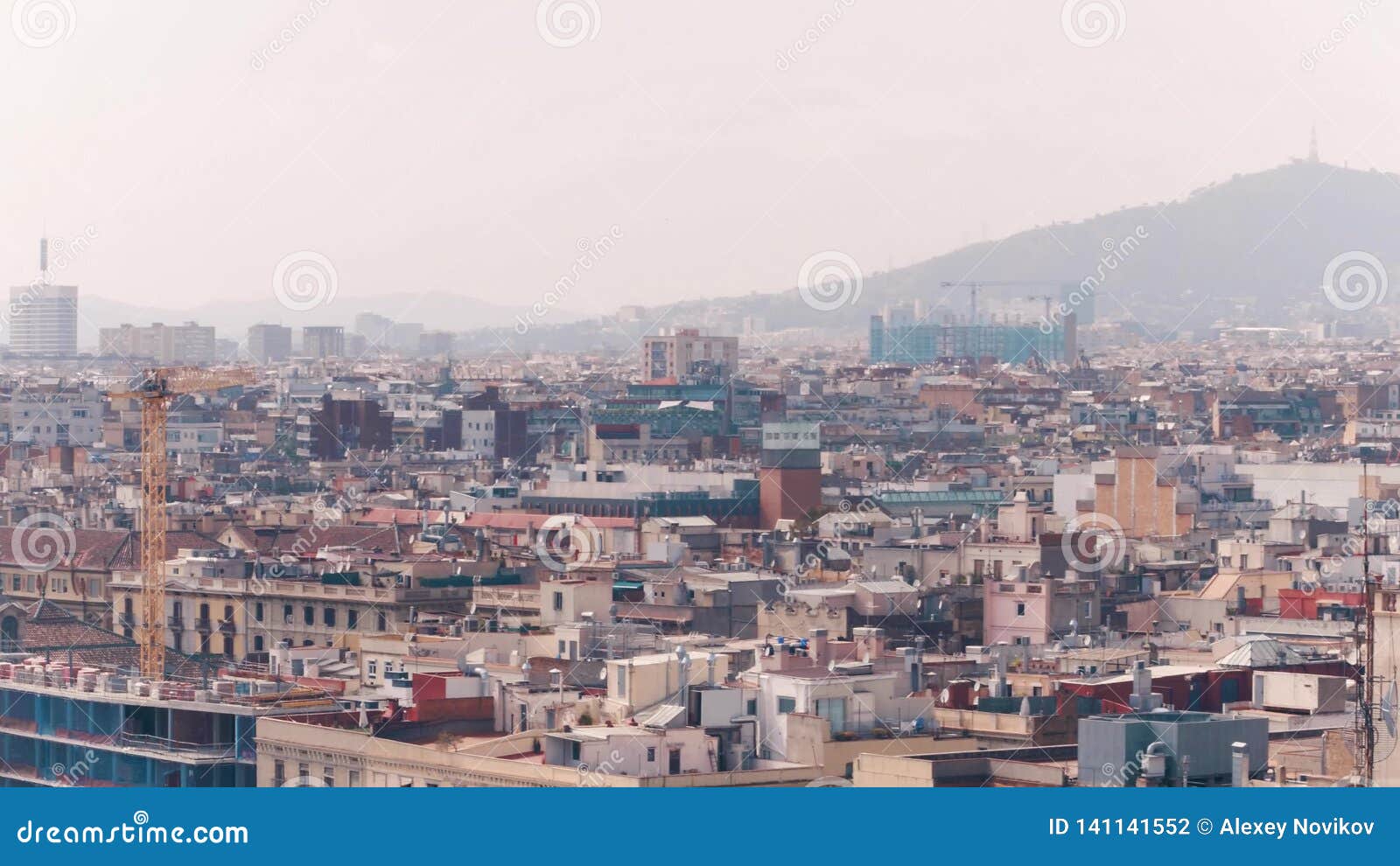 Barcelona Rooftops and Distant Mountains, Spain Stock Photo - Image of ...