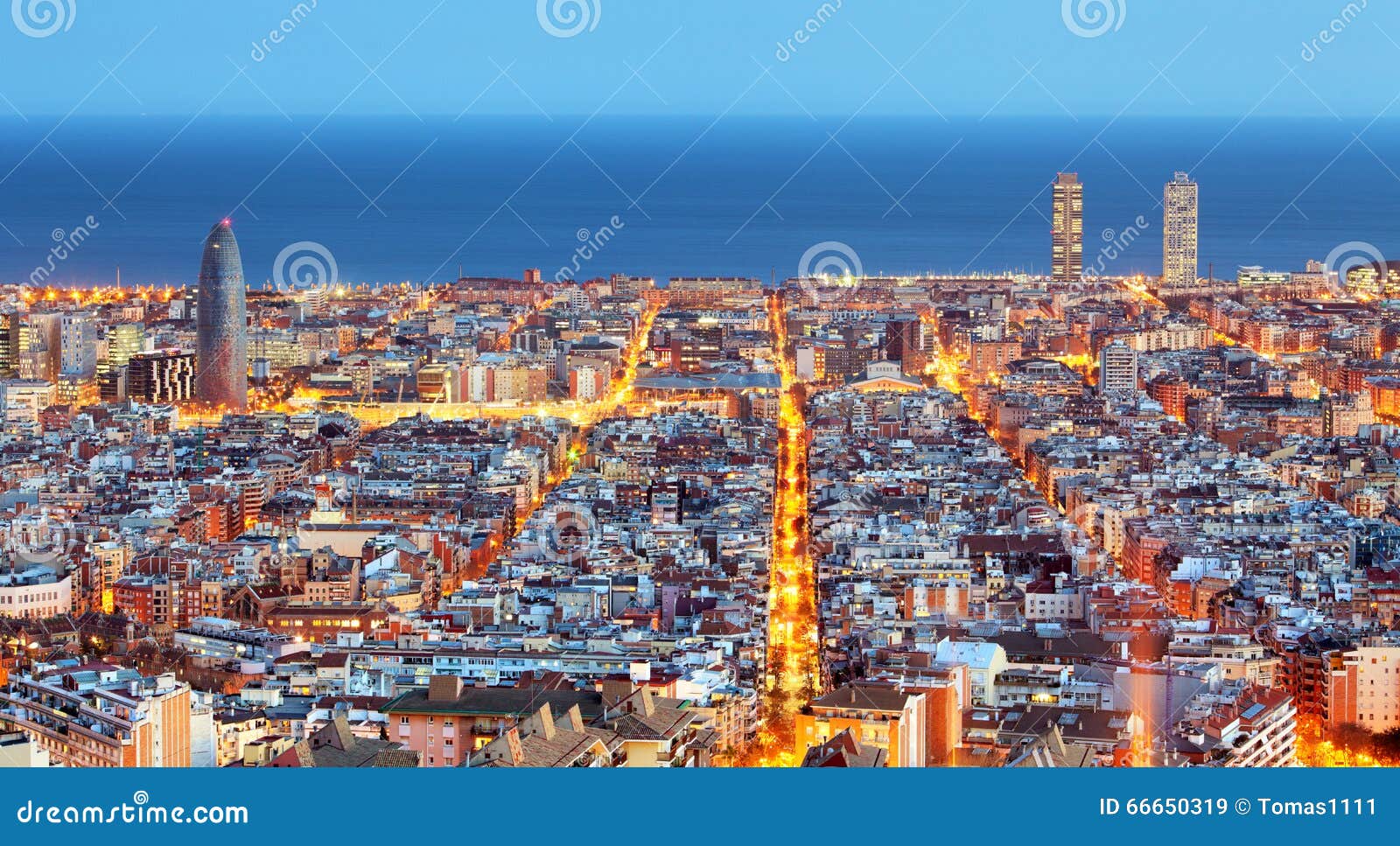 Barcelona Skyline, Aerial View at Night, Spain Stock Image - Image of ...