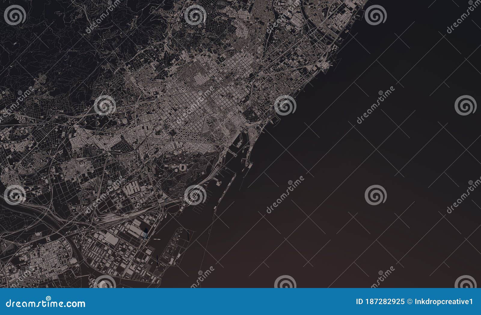 Barcelona, Spain City Map 3D Rendering. Aerial Satellite View Stock ...