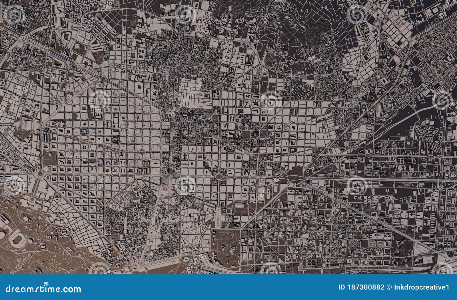 Barcelona, Spain City Map 3D Rendering. Aerial Satellite View Stock ...