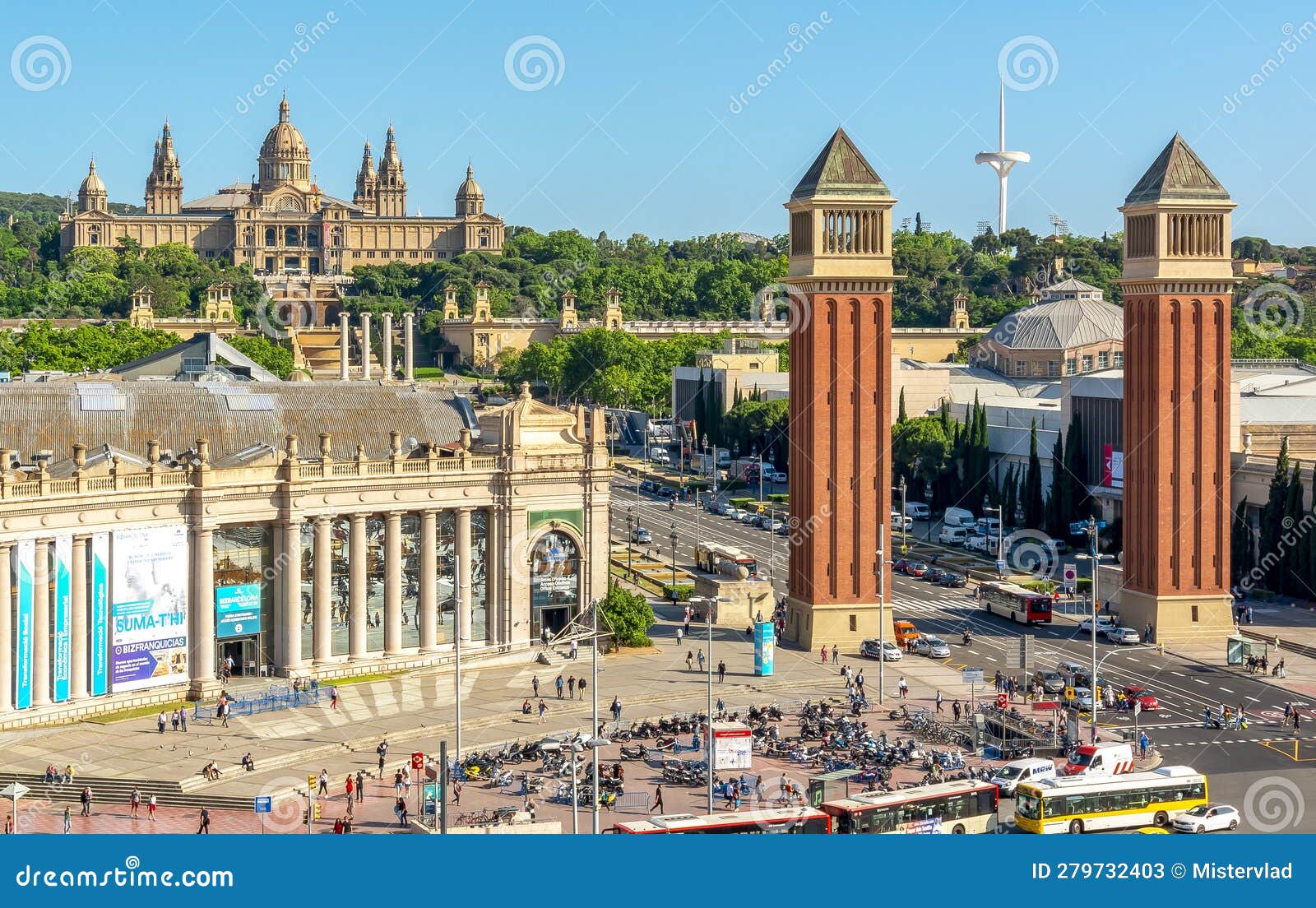 Barcelona, Spain - June 2019: Spain Square and Montjuic Hill in ...