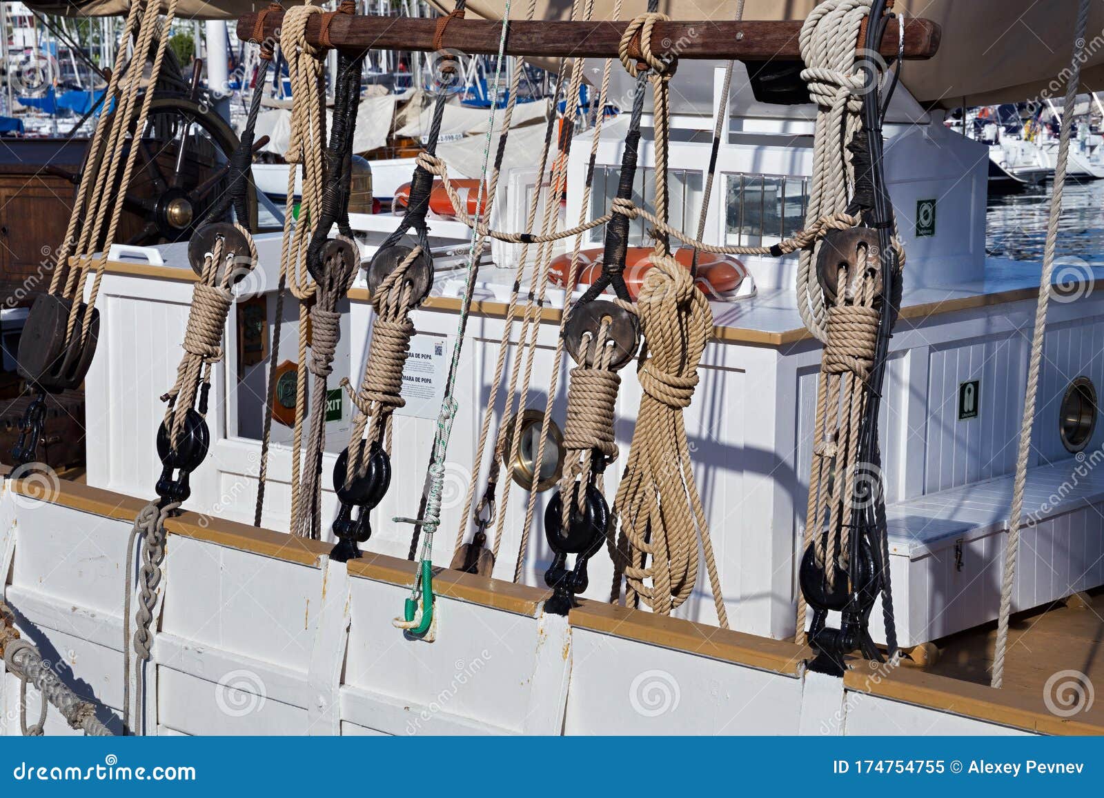 BARCELONA, SPAIN - MAY 16, 2017: Rigging Elements on One of the Yachts ...