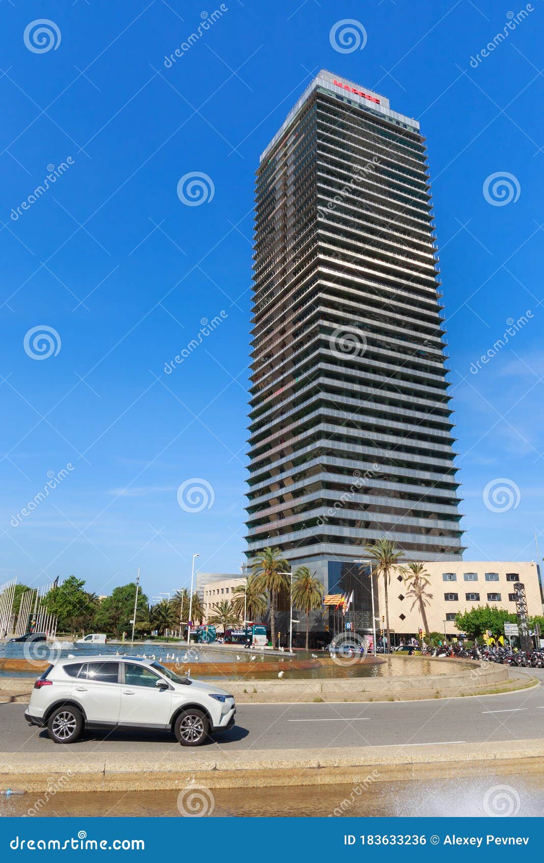 BARCELONA, SPAIN - May 15, 2017: View of the Mapfre Tower Skyscraper ...
