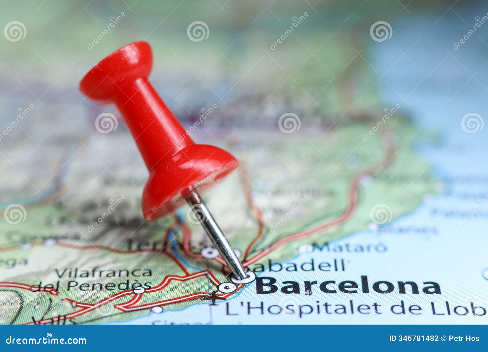 Barcelona, Spain Pin on Map Editorial Photography - Image of city ...
