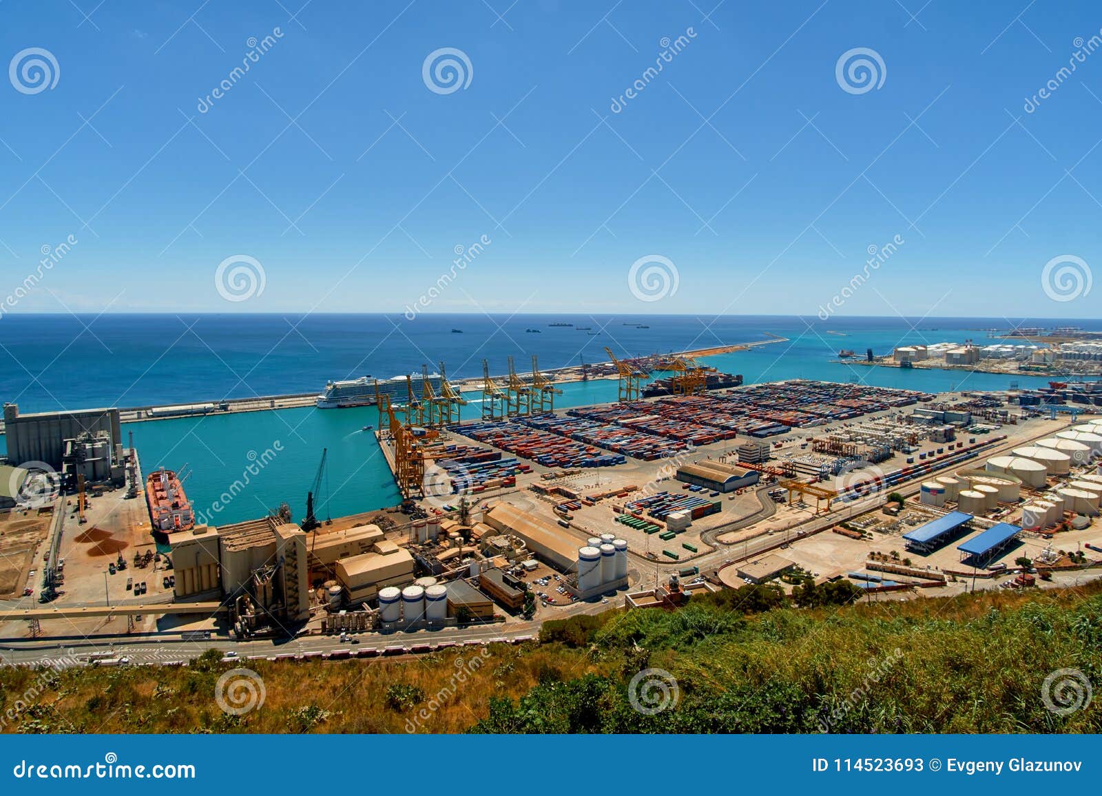 Barcelona. View of the Seaport and Loading Docks at the Seaport with ...