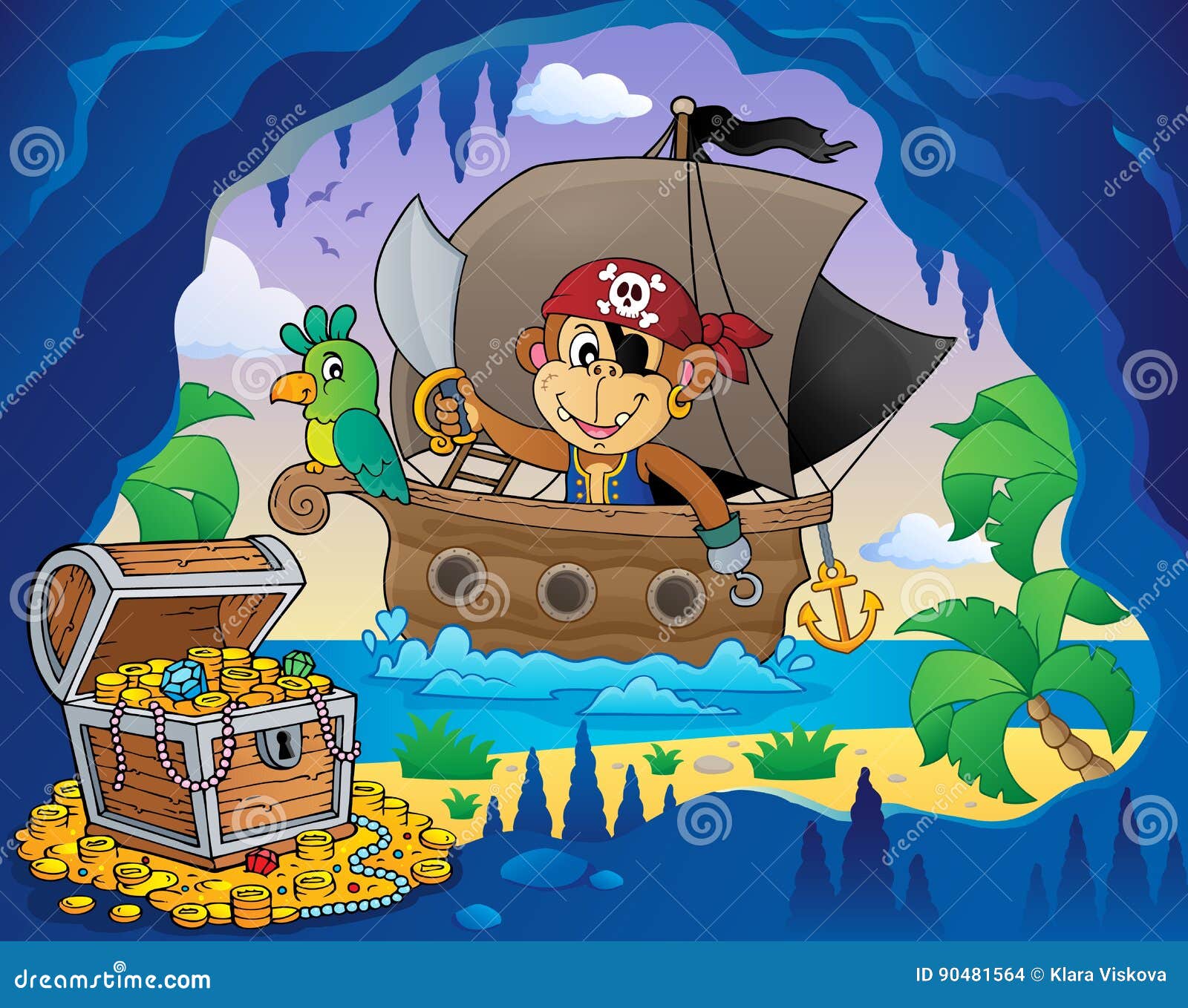 Barco Con El Tema 4 Del Mono Del Pirata Ilustración del Vector ...