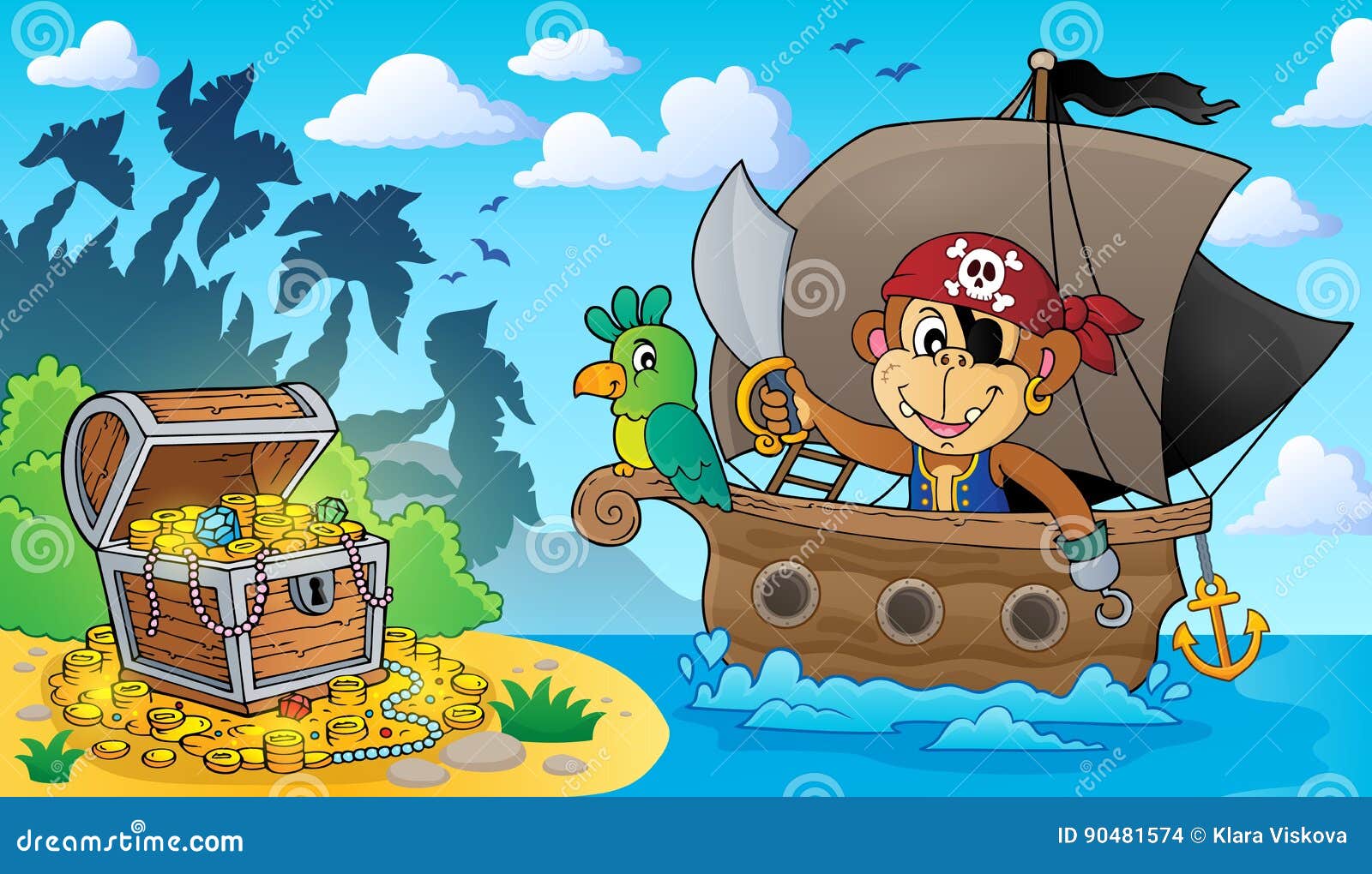 Barco Con El Tema 3 Del Mono Del Pirata Ilustración del Vector ...