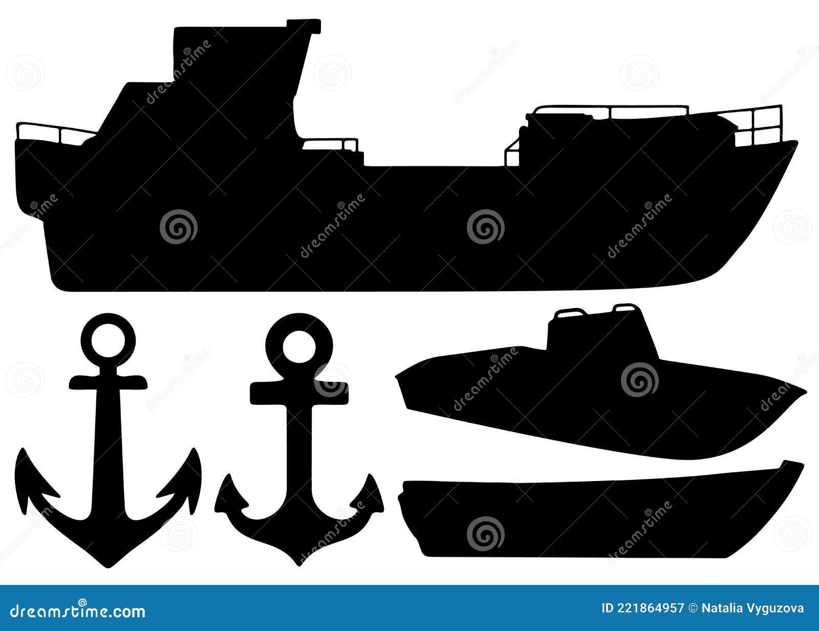 Barco Con Barco Y Ancla Incluidos. Ilustración del Vector - Ilustración ...