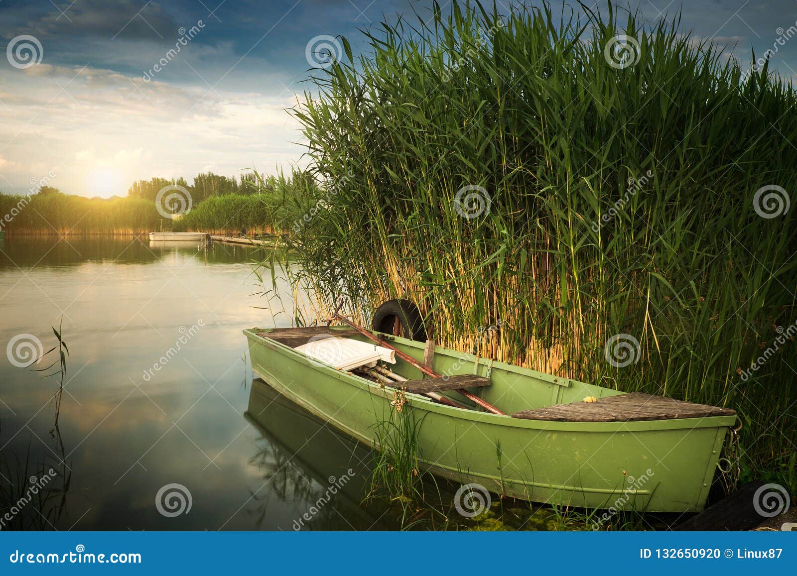 Barco a remos em um lago foto de stock. Imagem de transporte - 132650920