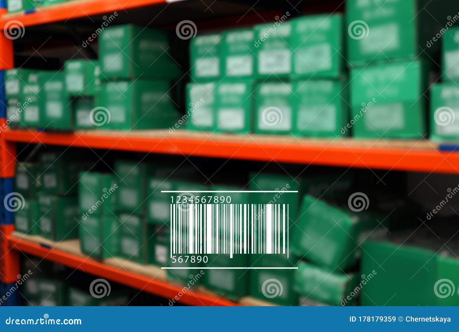 Barcode and Blurred View of Wholesale Shop with Merchandise Stock Image ...