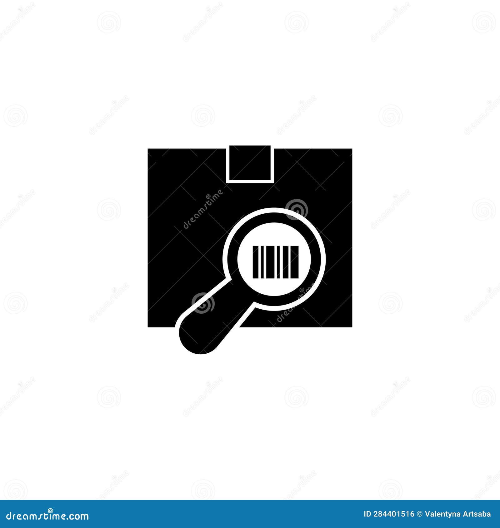 Barcode on Box with Magnifying Glass, Tracking Parcel. Flat Vector Icon ...
