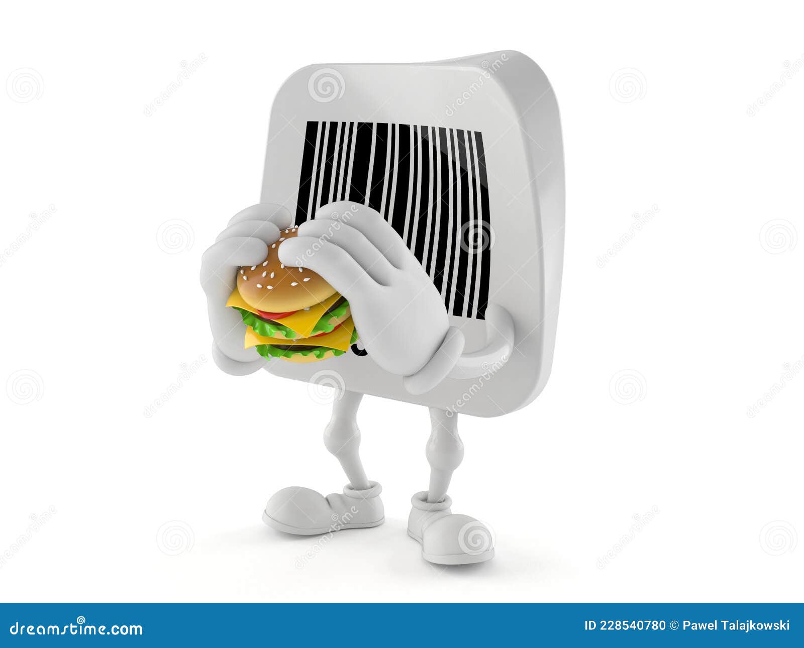 Barcode Character Eating Hamburger Stock Illustration - Illustration of ...