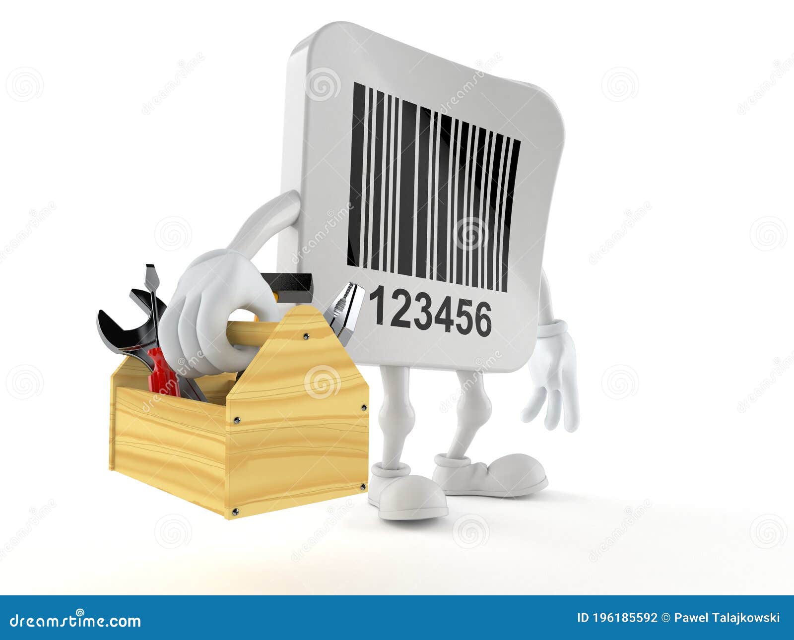 Barcode Character Holding Toolbox Stock Illustration - Illustration of ...