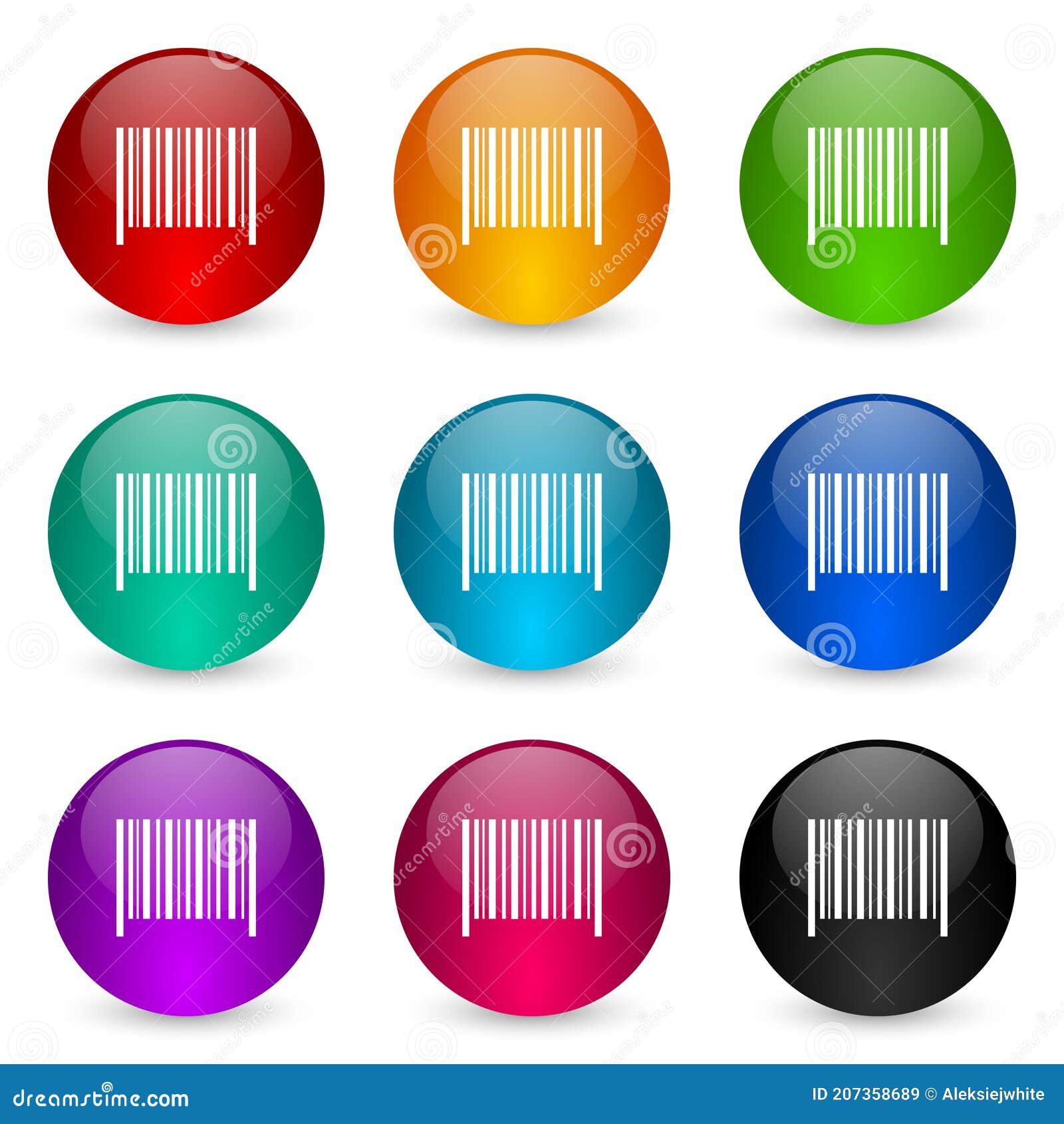 Barcode Icon Set, Colorful Glossy 3d Rendering Ball Buttons in 9 Color ...