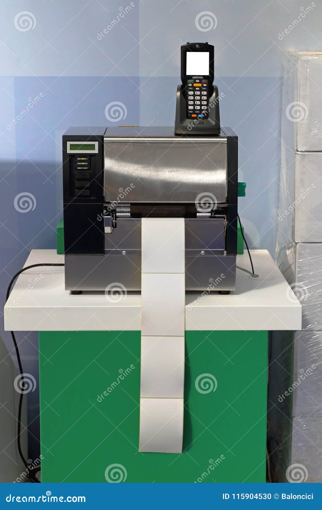 Barcode Label Printer stock photo. Image of warehouse - 115904530