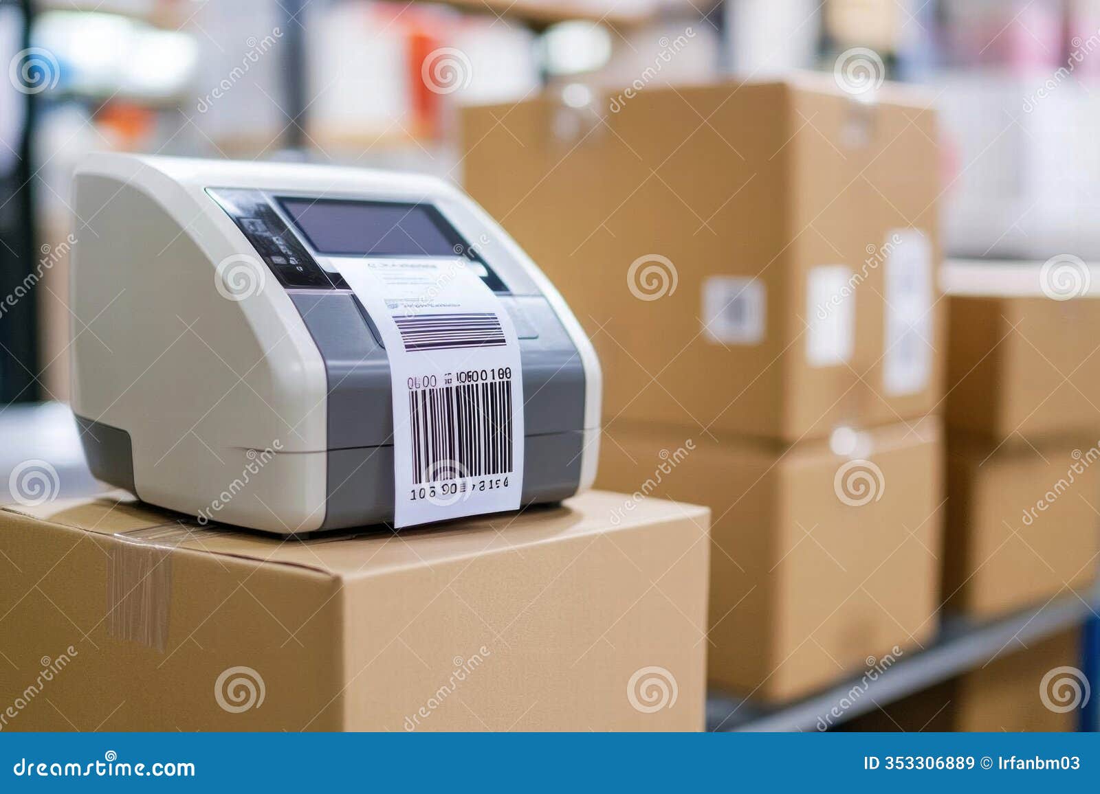 Barcode Label Printer in a Warehouse Setting Stock Image - Image of ...