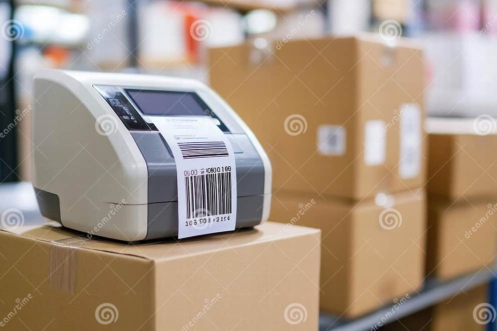 Barcode Label Printer in a Warehouse Setting Stock Image - Image of ...