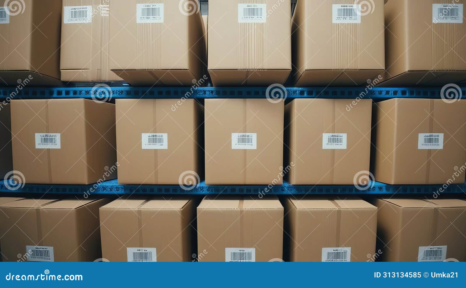 Barcode-labeled Cardboard Boxes on Warehouse Shelves Stock Image ...