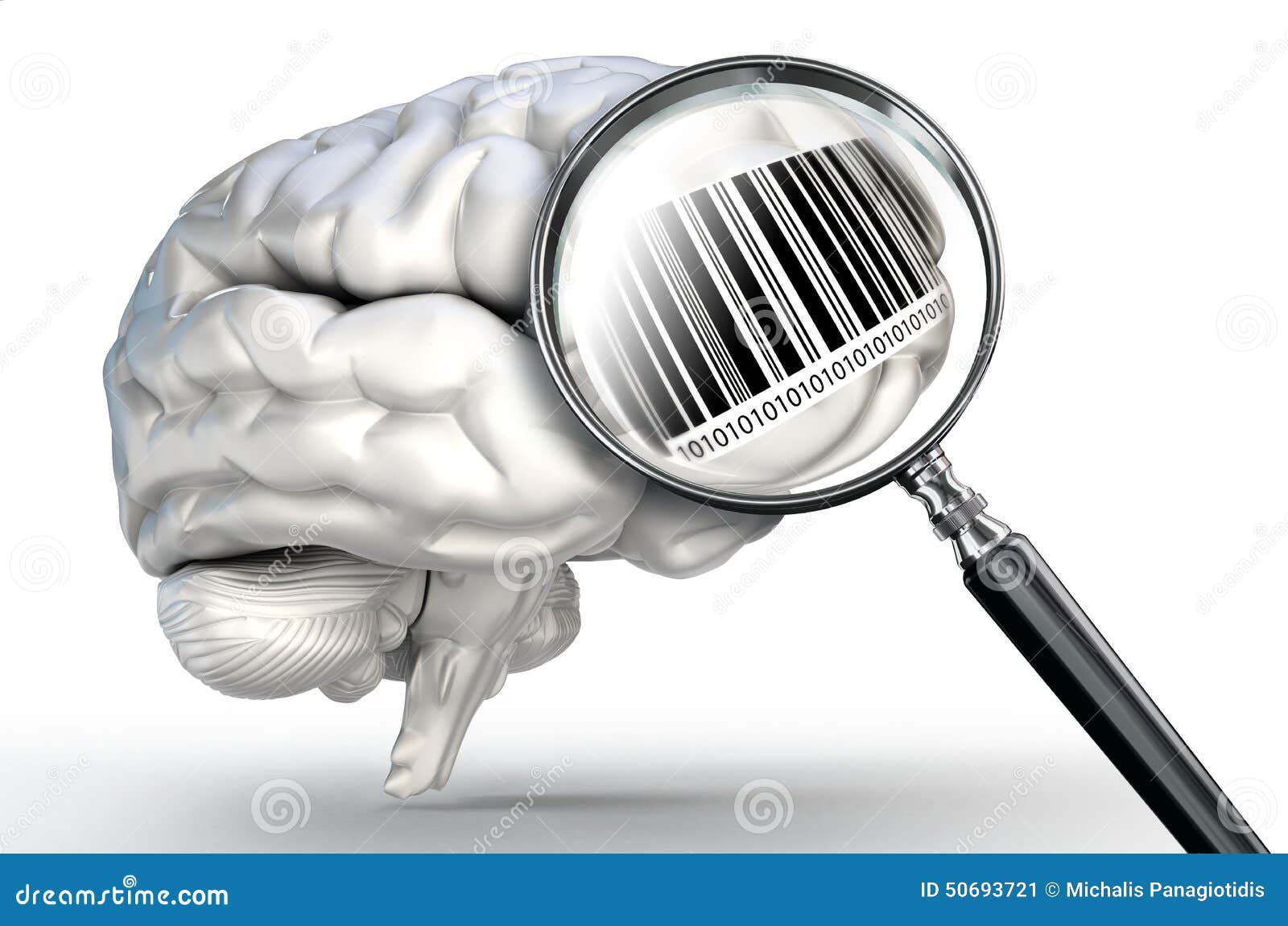 Barcode on Magnifying Glass and Human Brain Stock Illustration ...