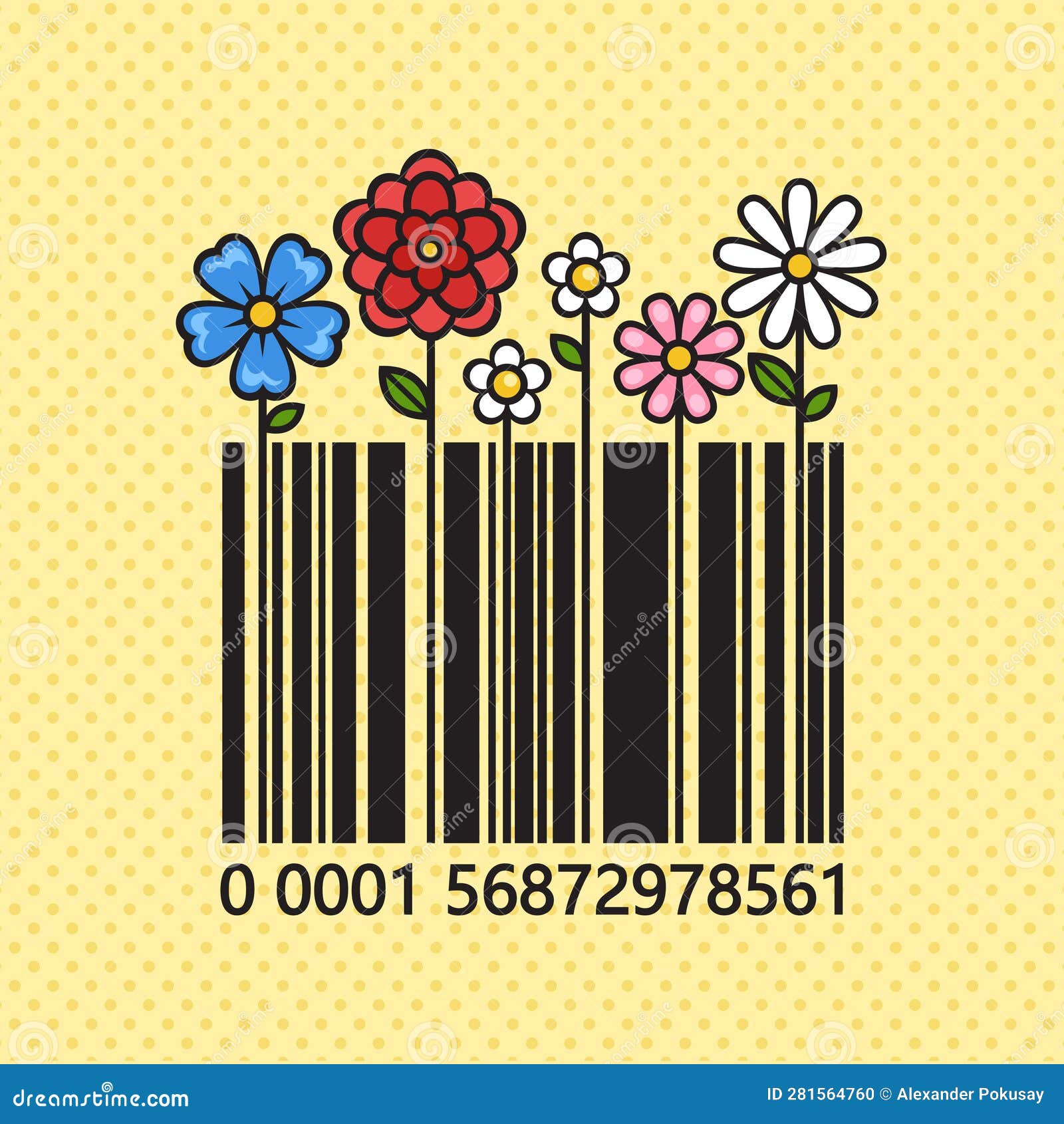 Barcode Mit Blumen Pop Art Raster Illustration Stock Abbildung ...