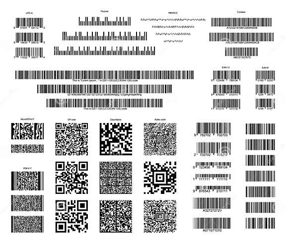 Barcode and QR Code Collection with a Random Set of Characters Stock ...