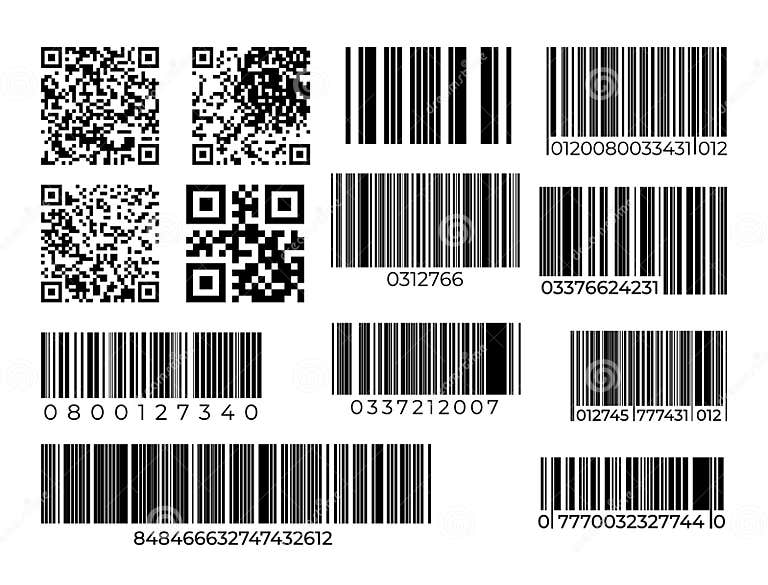 Barcode and QR Code Set. Scan Bar Industrial or Supermarket Label ...