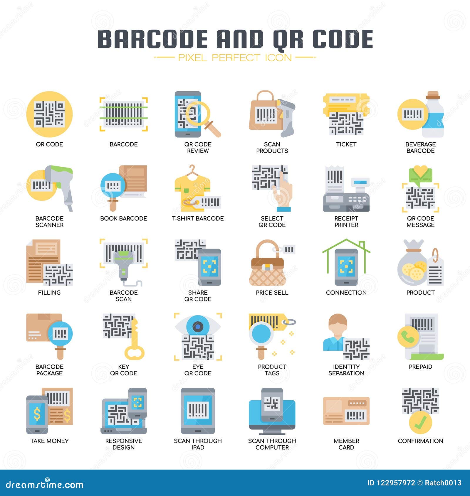 Barcode and QR Code , Pixel Perfect Icons Stock Vector - Illustration ...