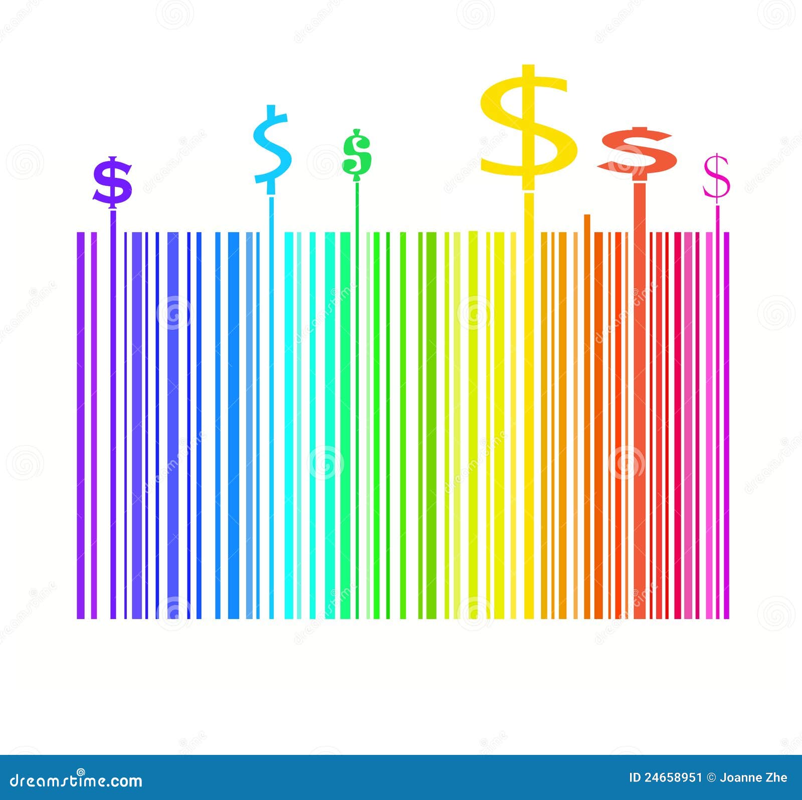 Barcode in Rainbow Colors with Dollar Money Sign Stock Illustration ...