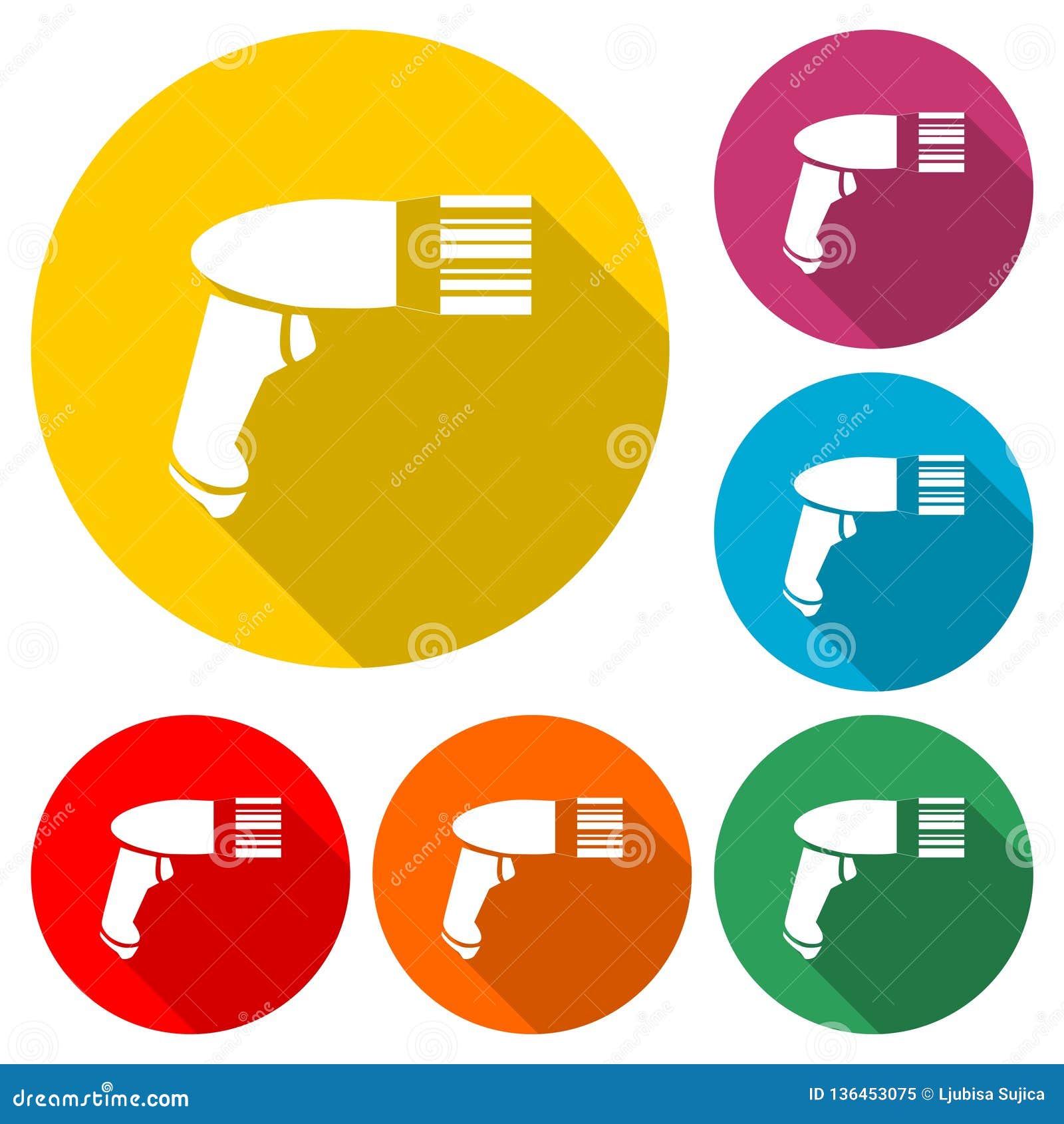 Barcode Reader Scanning Bar Code Icon or Logo, Color Set with Long ...