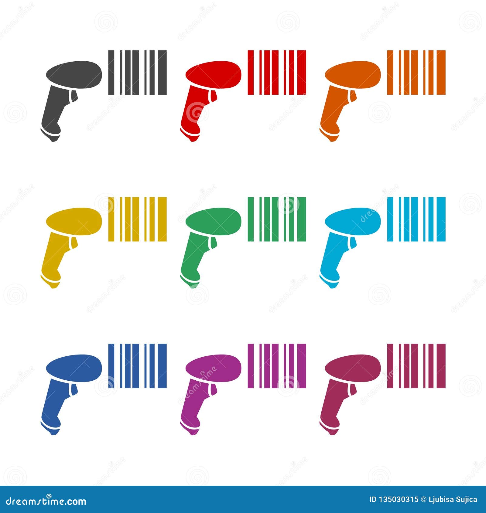Barcode Reader Scanning Bar Code Icon or Logo, Color Set Stock Vector ...