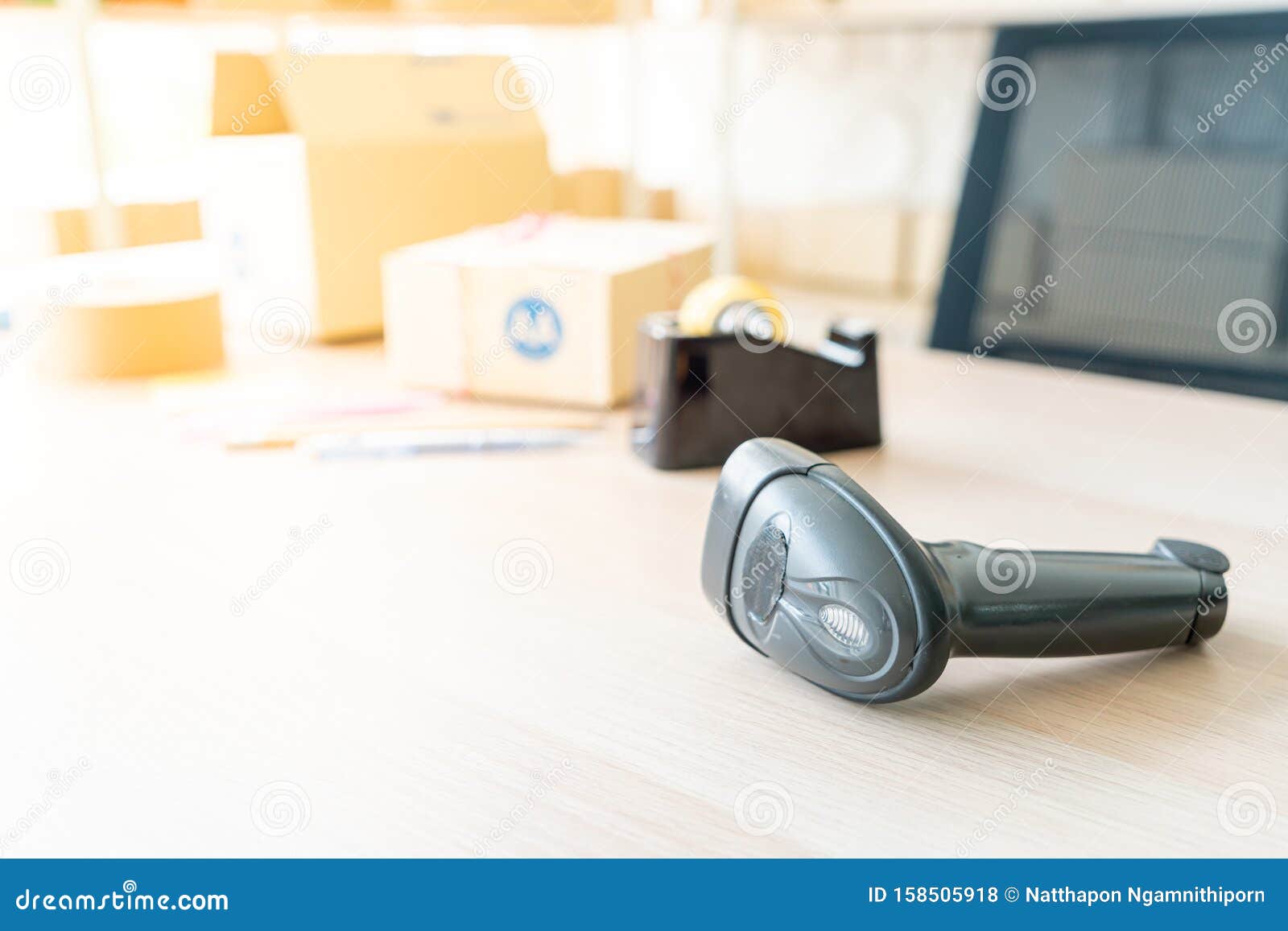 Barcode reader on table stock photo. Image of retail - 158505918