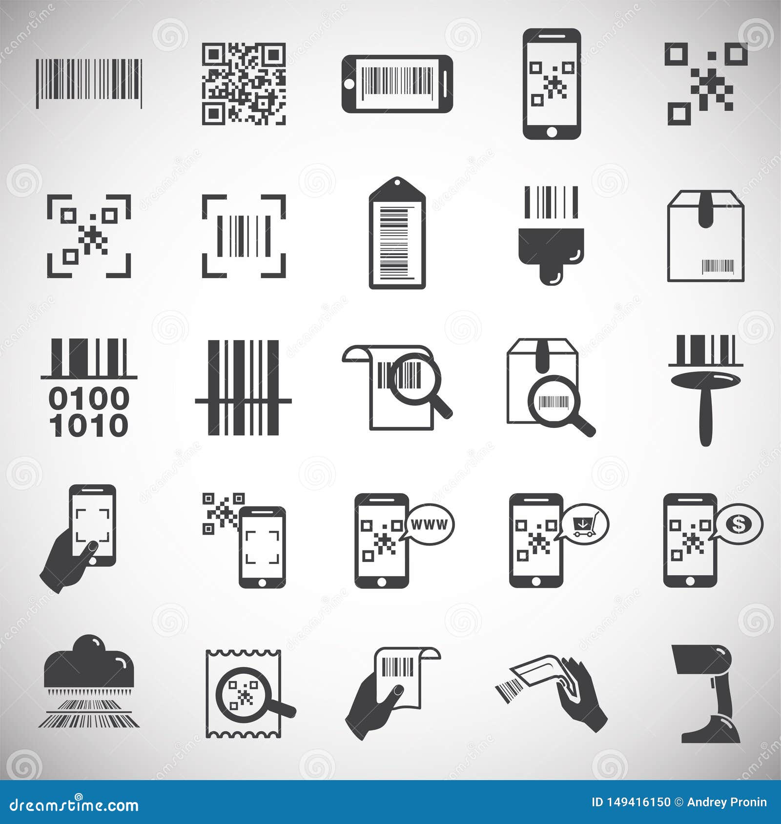 Barcode Related Icons Set on Background for Graphic and Web Design ...