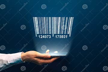 Barcode Scan Concept. Hand Holding Mobile Smartphone with Barcode for ...