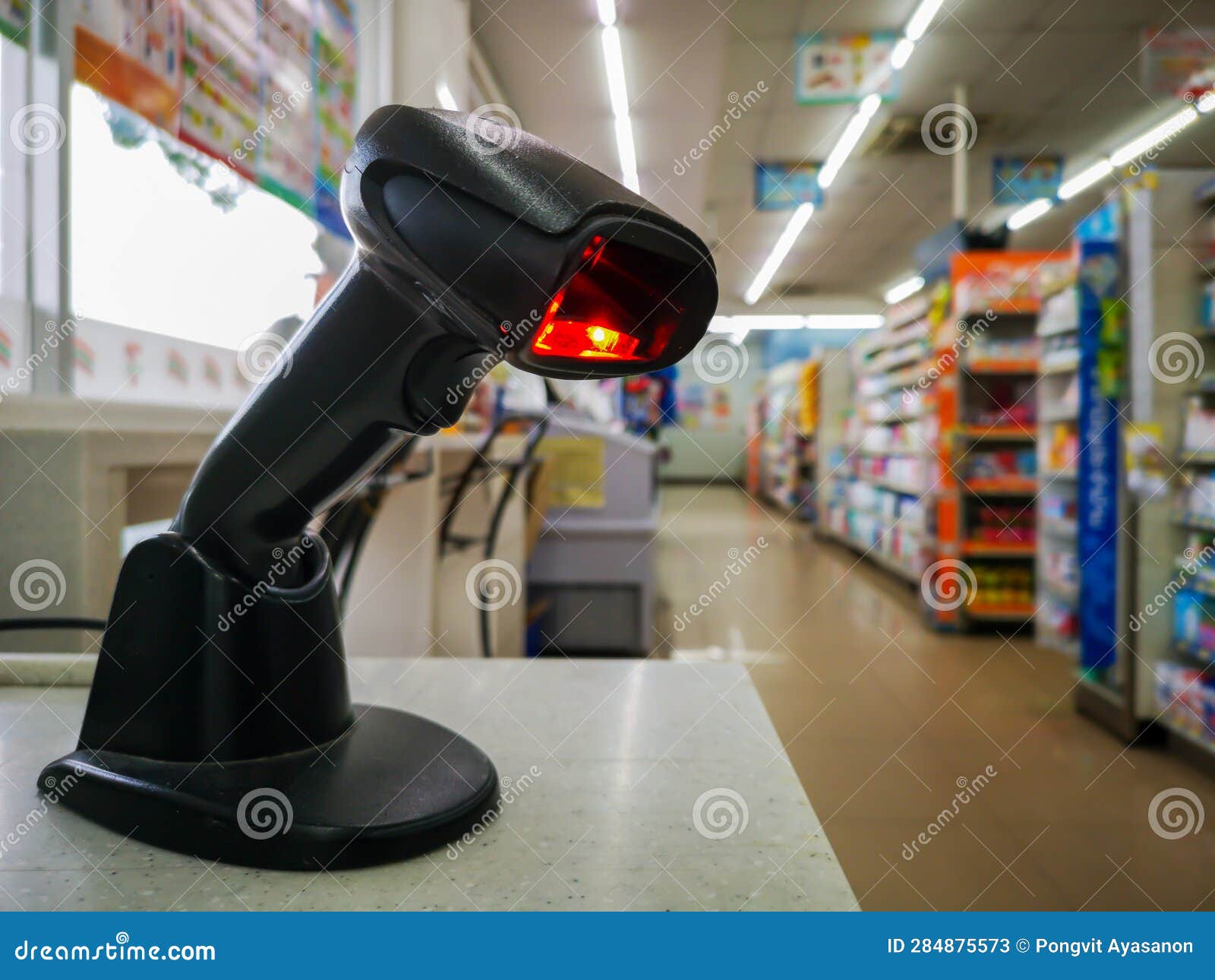 Barcode Scanner on the Cashier S Table in Large Supermarkets, Selective ...