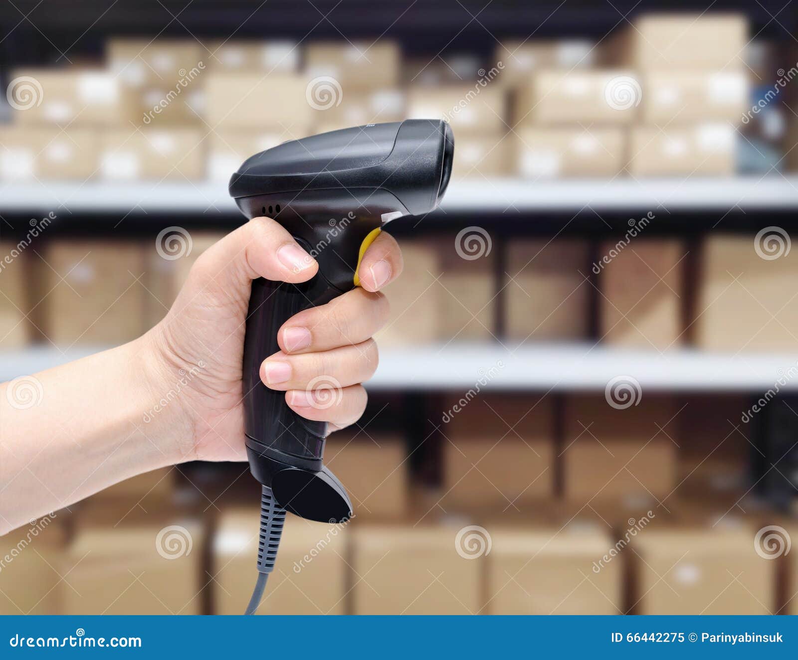 Barcode scanner in hand stock image. Image of merchandise - 66442275