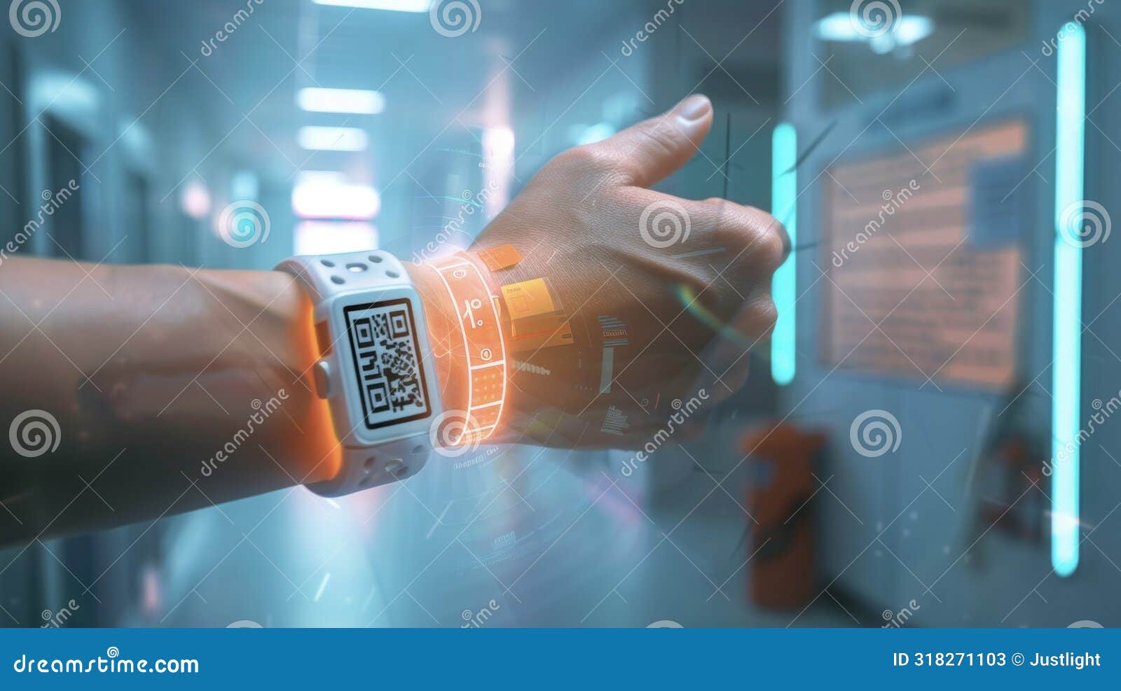 A Barcode Scanner Reading a QR Code on a Persons Wristband Tracking ...