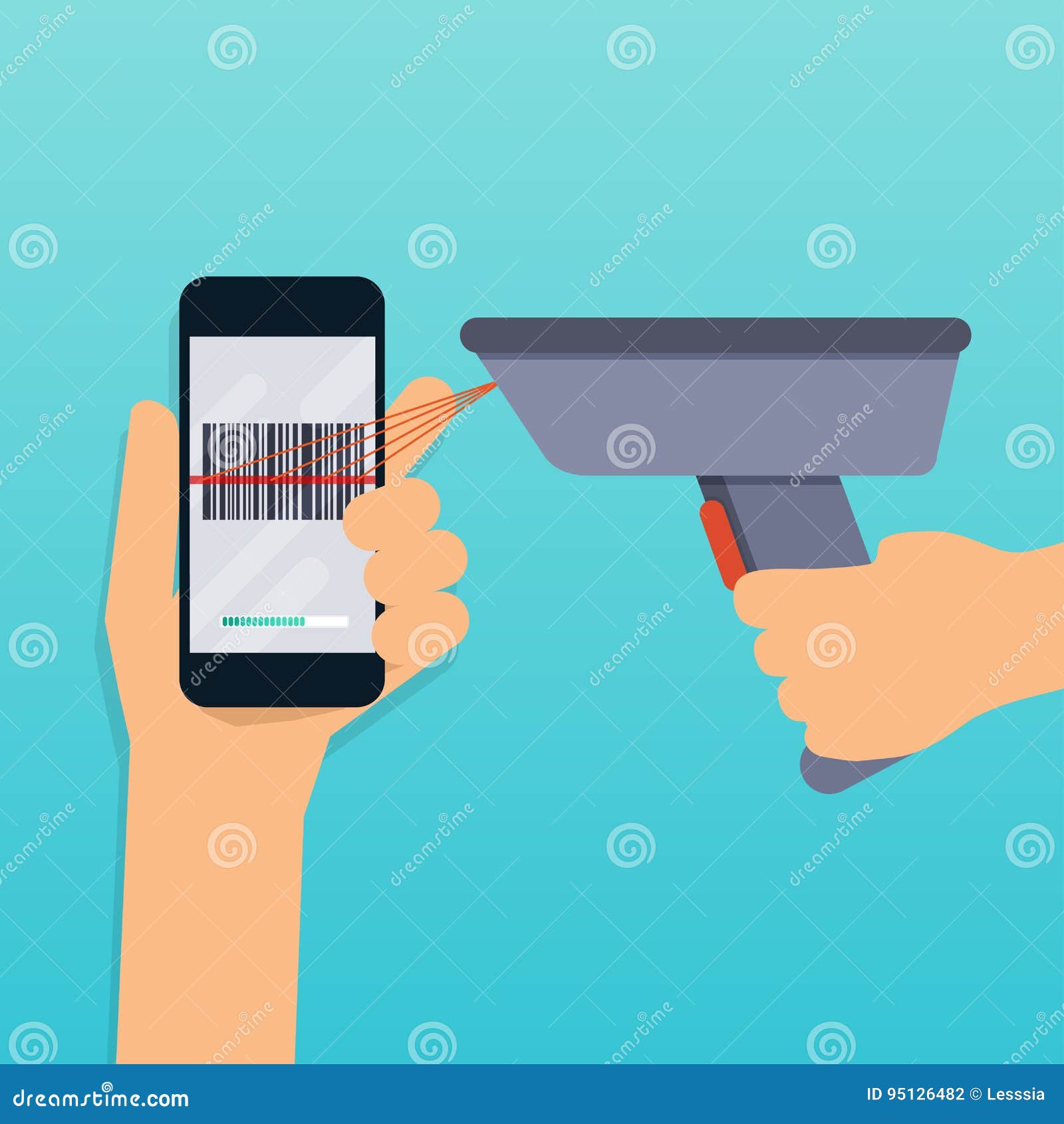 A Barcode Scanner Scanning a Bar Code on a Mobile Phone. Flat De Stock ...