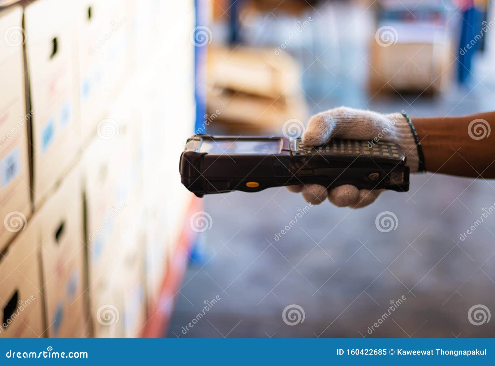 Barcode Scanner Staff Wearing White Gloves. Holding a Barcode Reader ...