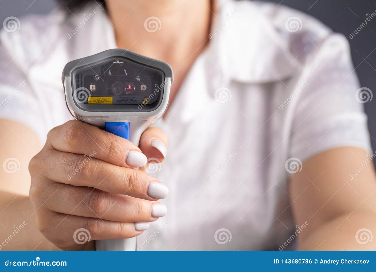 Barcode Scanner in Woman`s Hand Stock Photo - Image of light, female ...