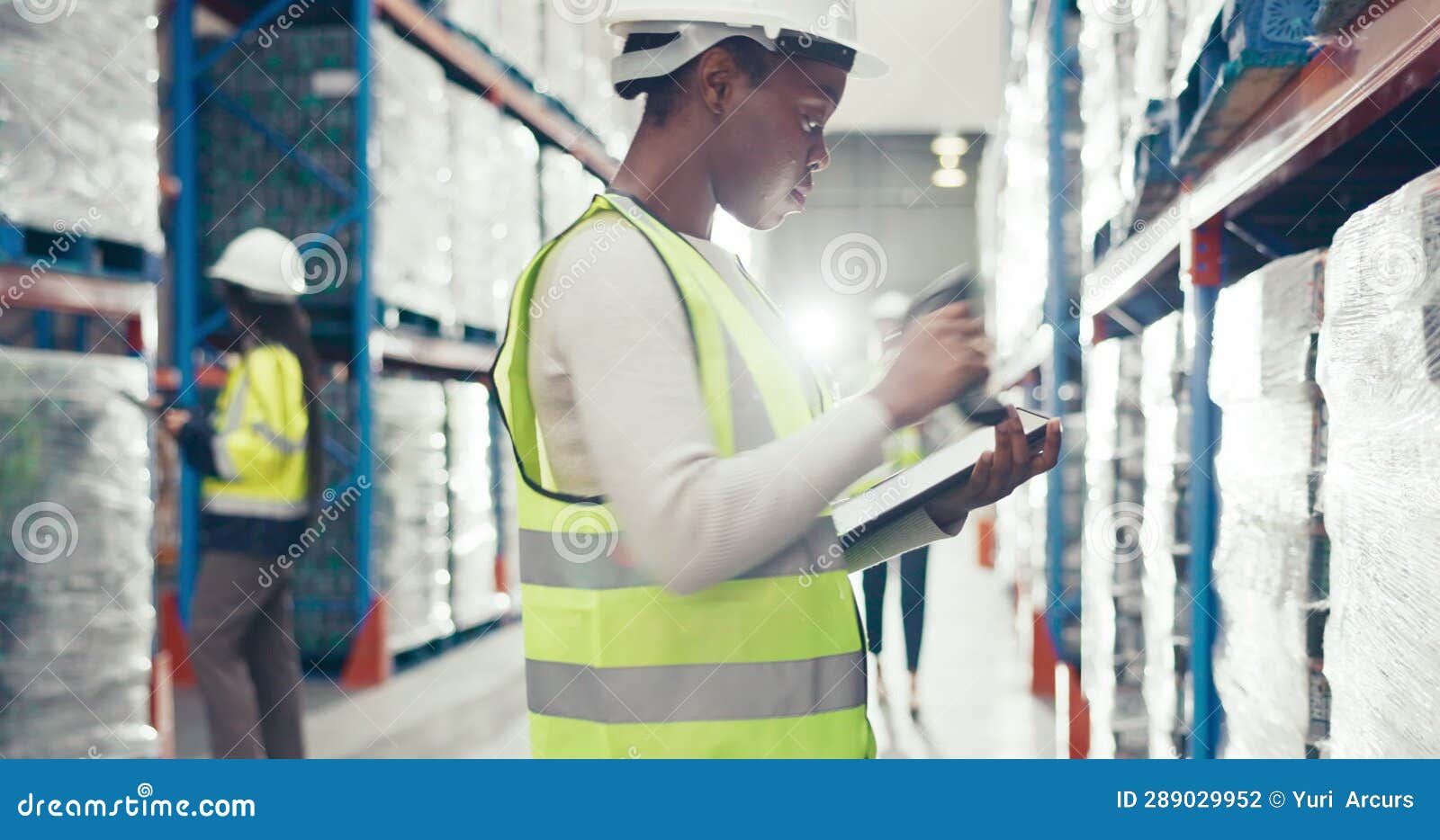Barcode, Scanner and Worker in Warehouse with Logistics on Tablet for ...