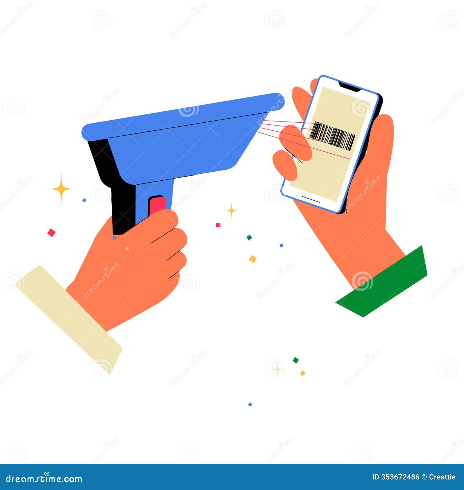 Barcode Scanning with Smartphone and Scanner in Flat Vector ...